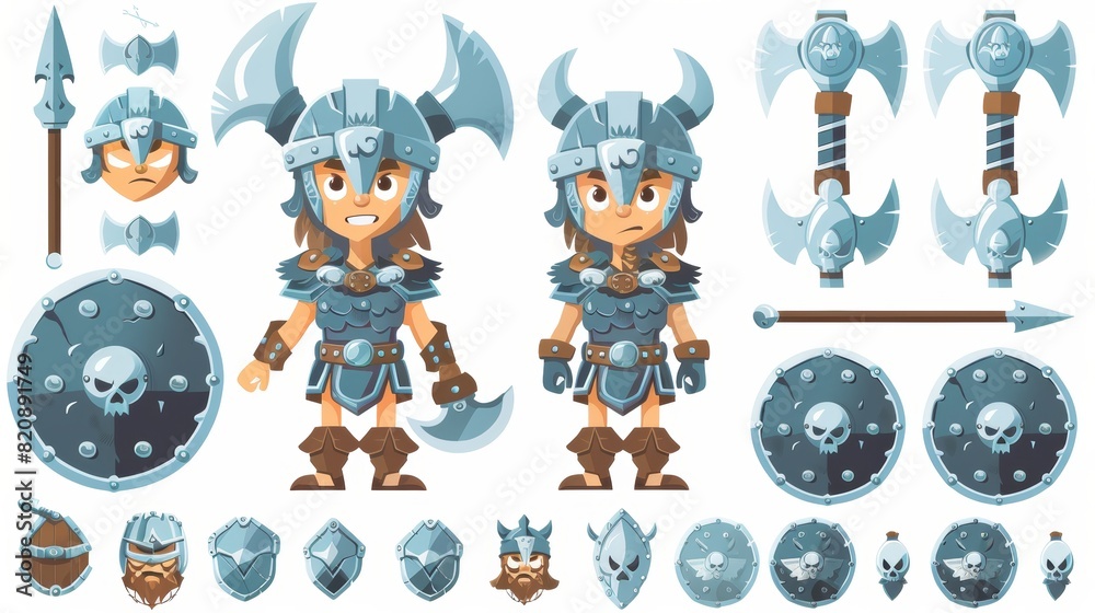 Stock-Illustration „Character walk cycle for Vikings, set of modern ...