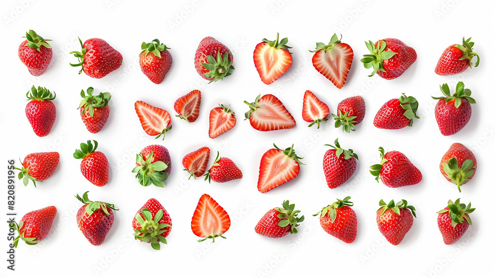 Strawberry Strawberries, many angles and view side top front sliced ...