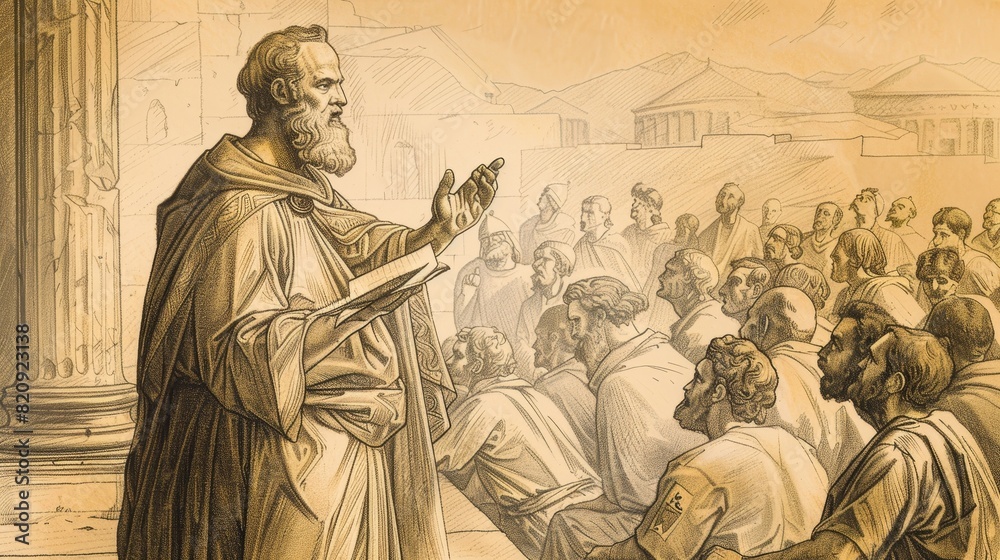 The Apostle Paul Preaching to a Diverse Crowd in Athens - Biblical ...