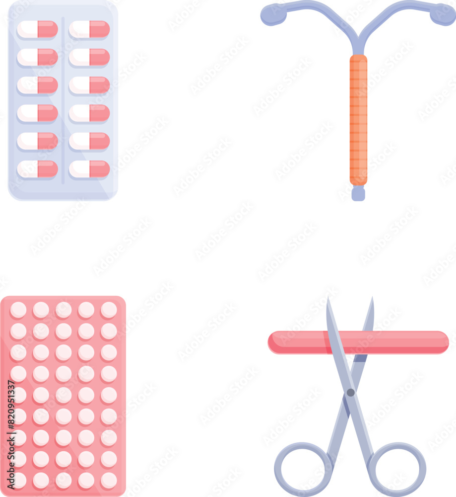 Female contraceptive icons set cartoon vector. Different type of ...