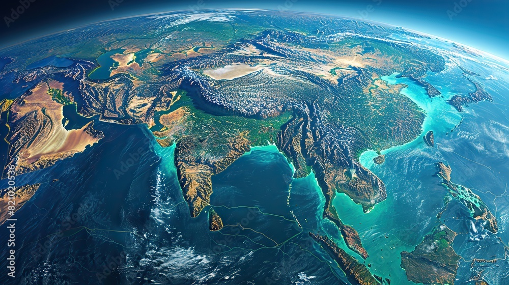 physical map of south asia with high resolution details flattened ...