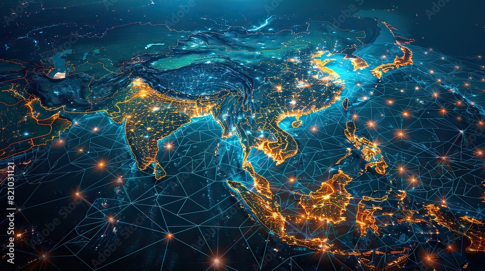 digital map of south east asia concept of global network and ...