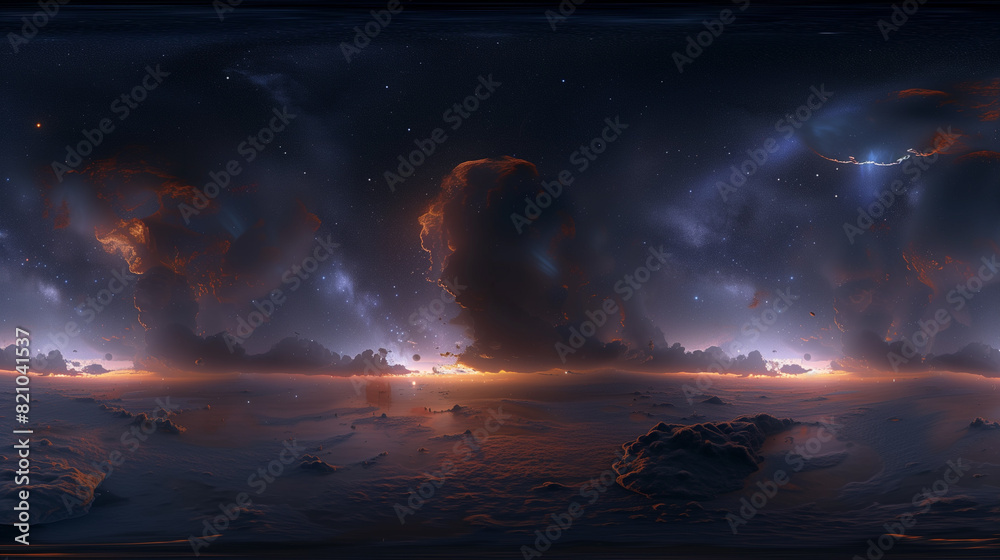 360 degree space background with nebula and stars, equirectangular ...