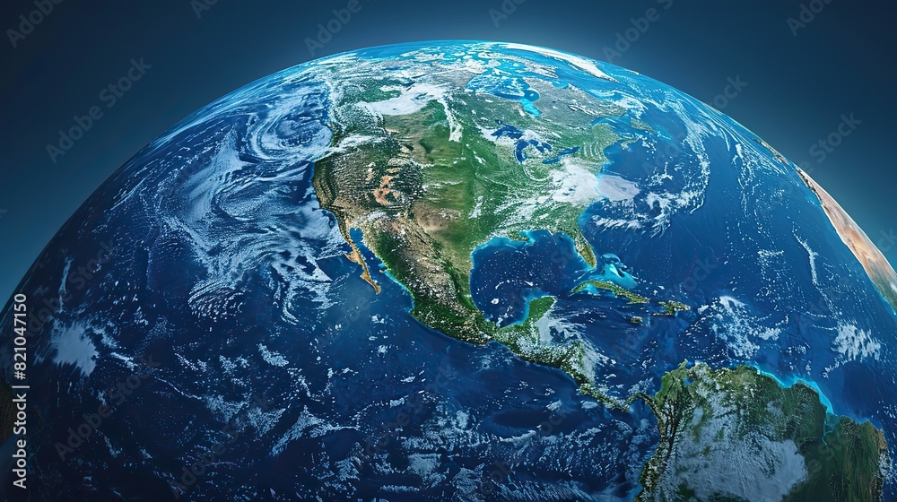 physical map of planet earth focused on north america usa canada mexico ...