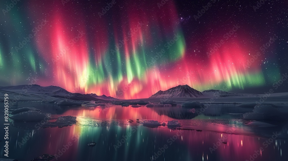 Astronomy Background, Northern lights visible over an icy landscape ...