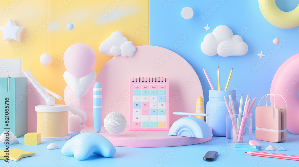 3d rendering concept colorful themes of back to school . educational ...