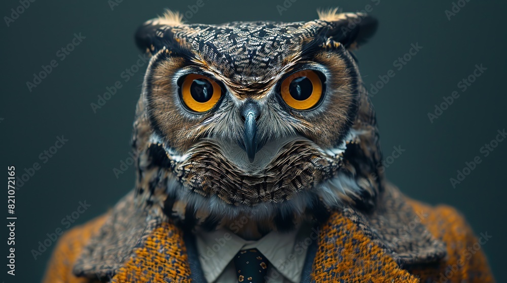 owl dressed in an elegant suit with a nice tie fashion portrait of an ...