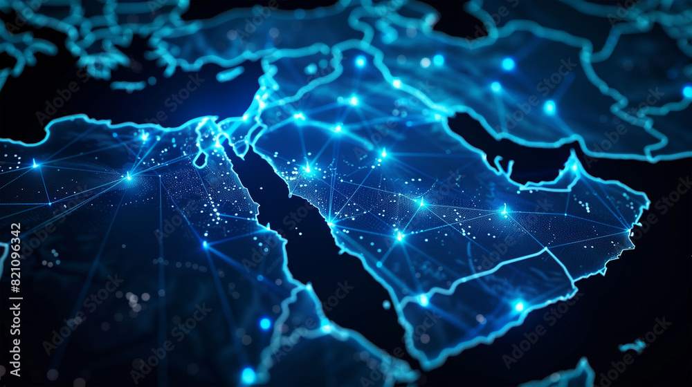 Abstract Map of Saudi Arabia, Middle East and North Africa, Global ...