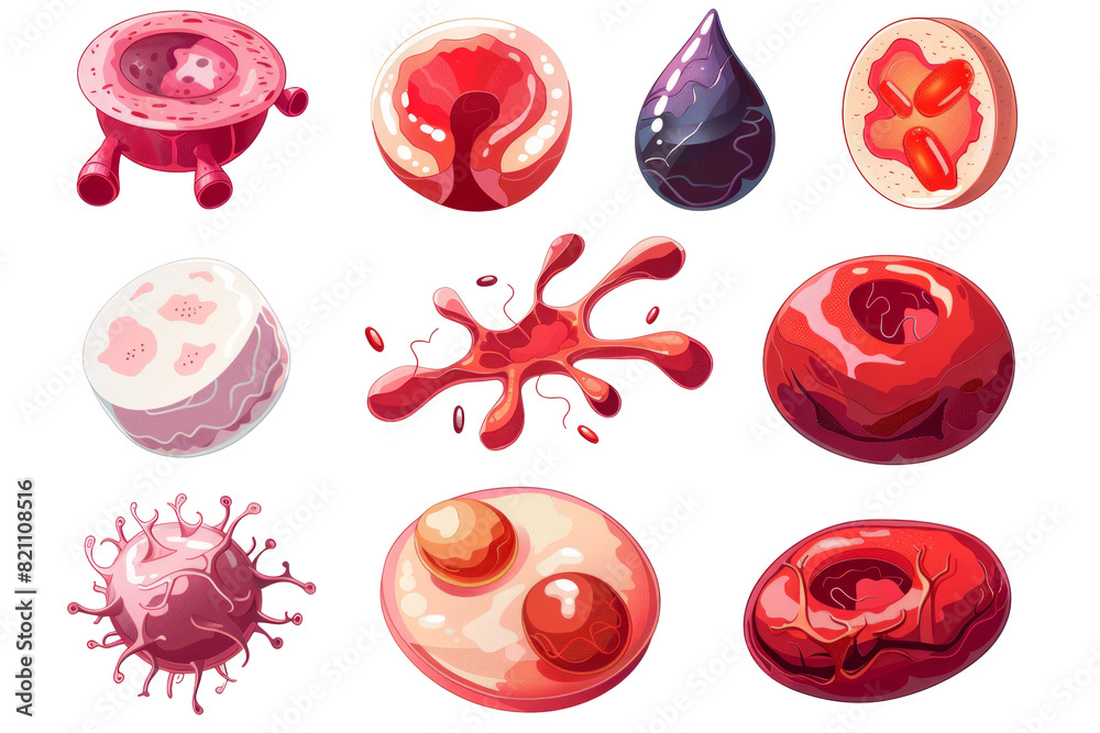 A set illustrations showcasing different types of human cells ...