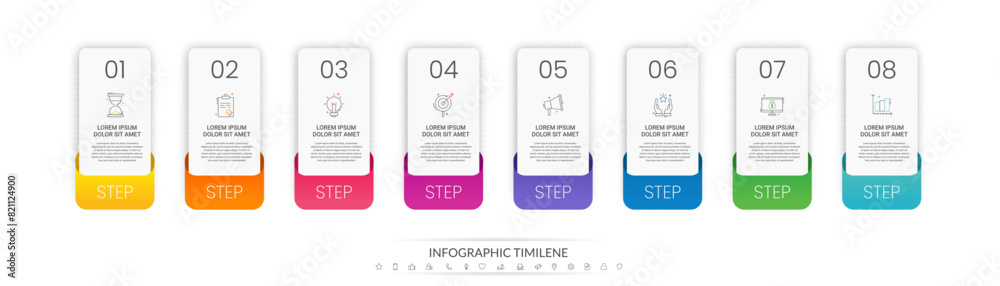 8 steps vector rectangle infographics. Business illustration with ...