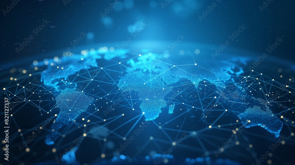 Abstract digital world map, concept of global network and connectivity, artificial general ...