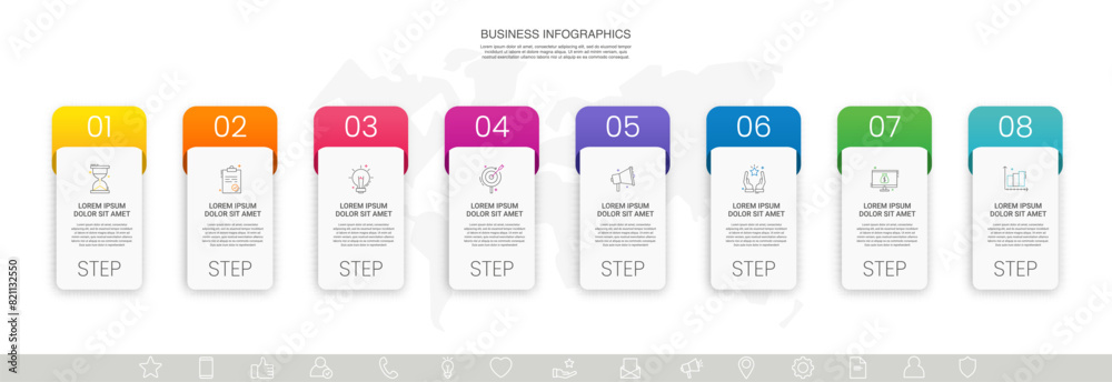 8 steps vector rectangle infographics. Business illustration with ...