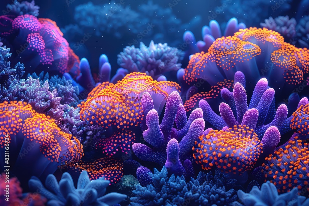 Coral Reef with coral spawning flat design top view reproductive event ...