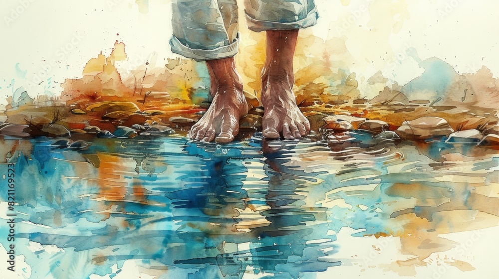 Jesus Washing Disciples' Feet - Digital Watercolor Painting of Maundy ...