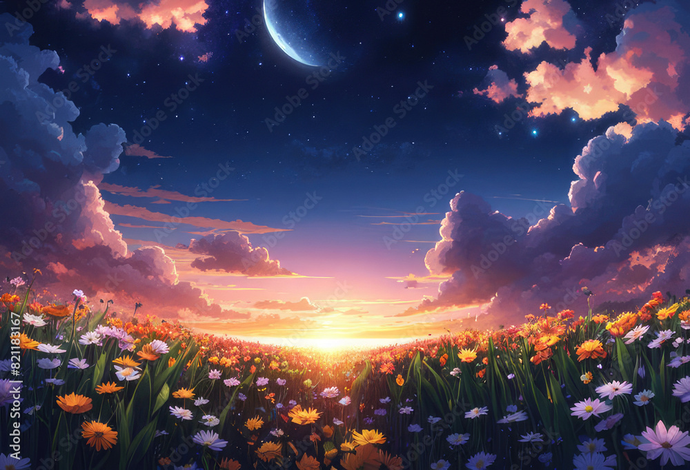 Generative AI, the Beautiful sight of a meteor shower on a beautiful ...