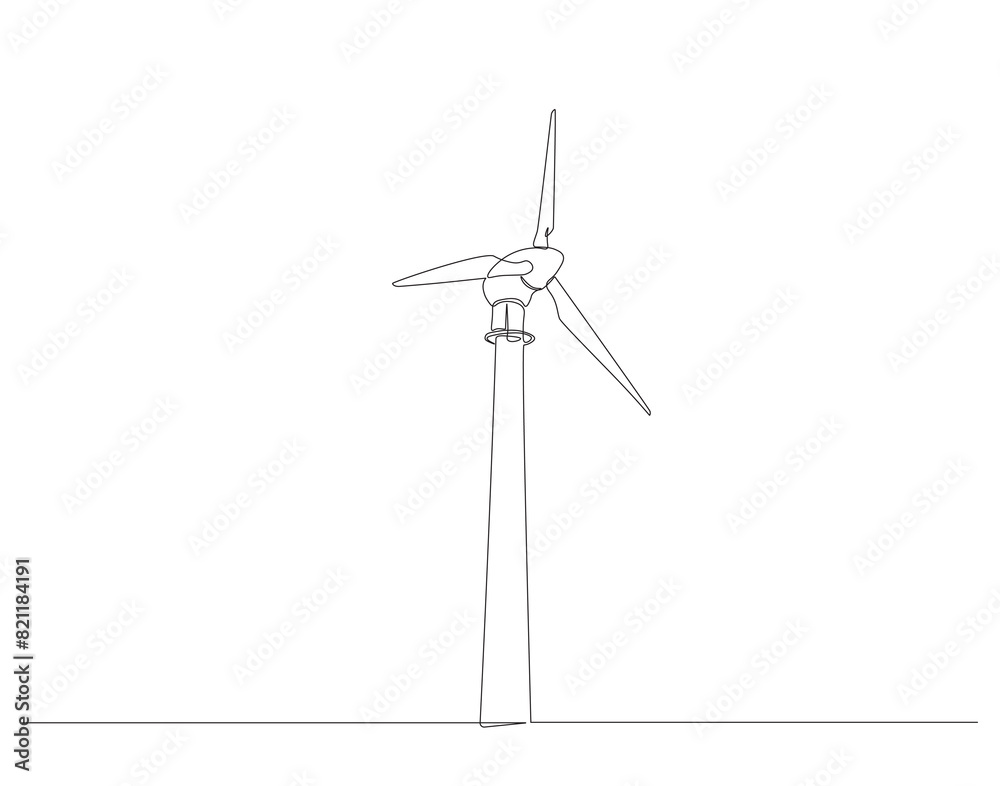 Continuous one line drawing of wind turbine. One line drawing ...
