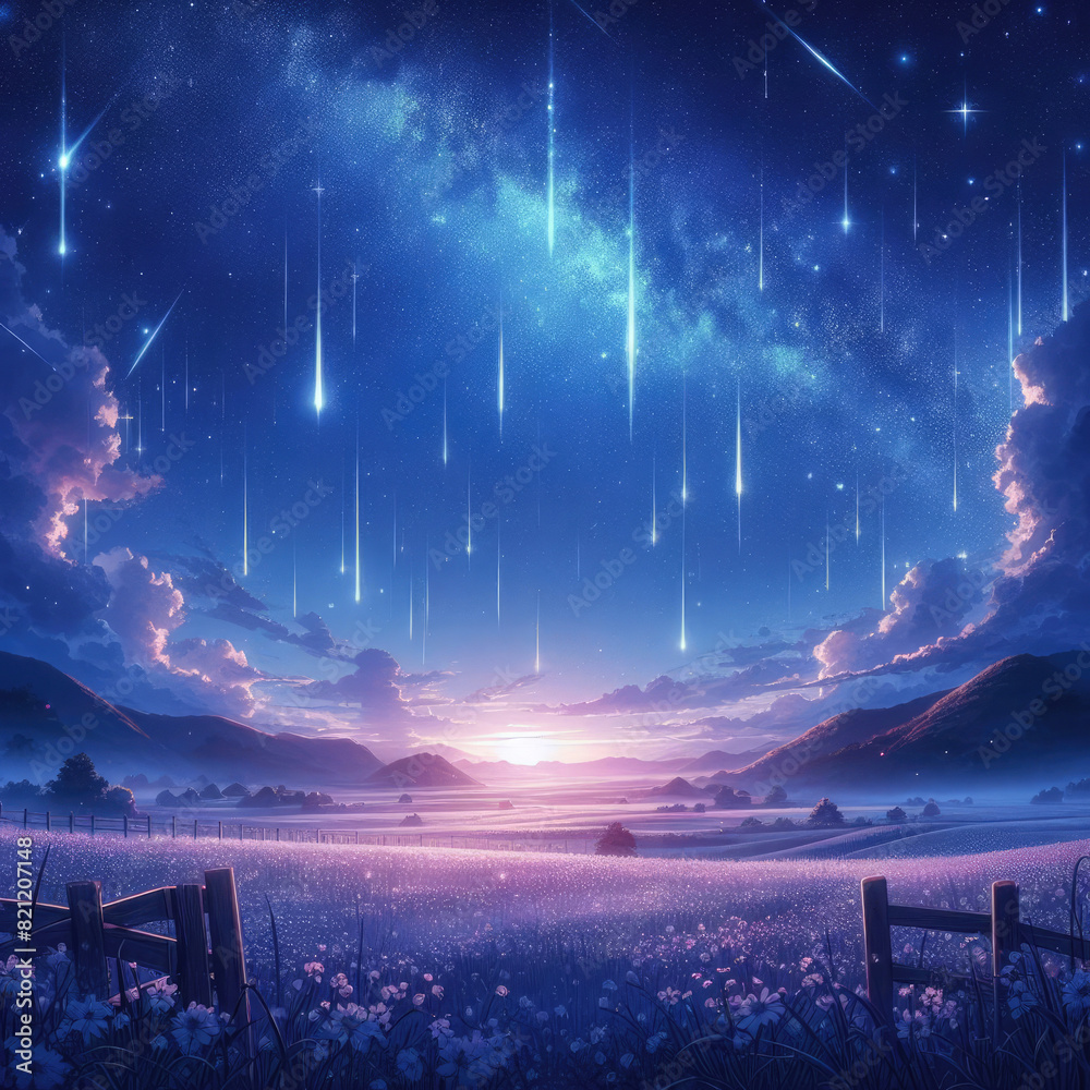 Generative AI, the Beautiful sight of a meteor shower on a beautiful ...