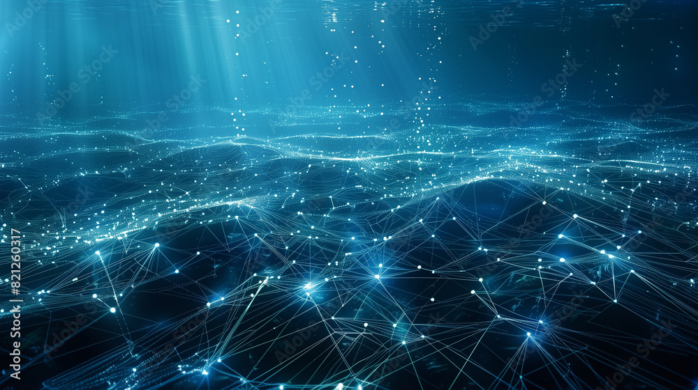 Underwater communication network visualized with light beams connecting ...