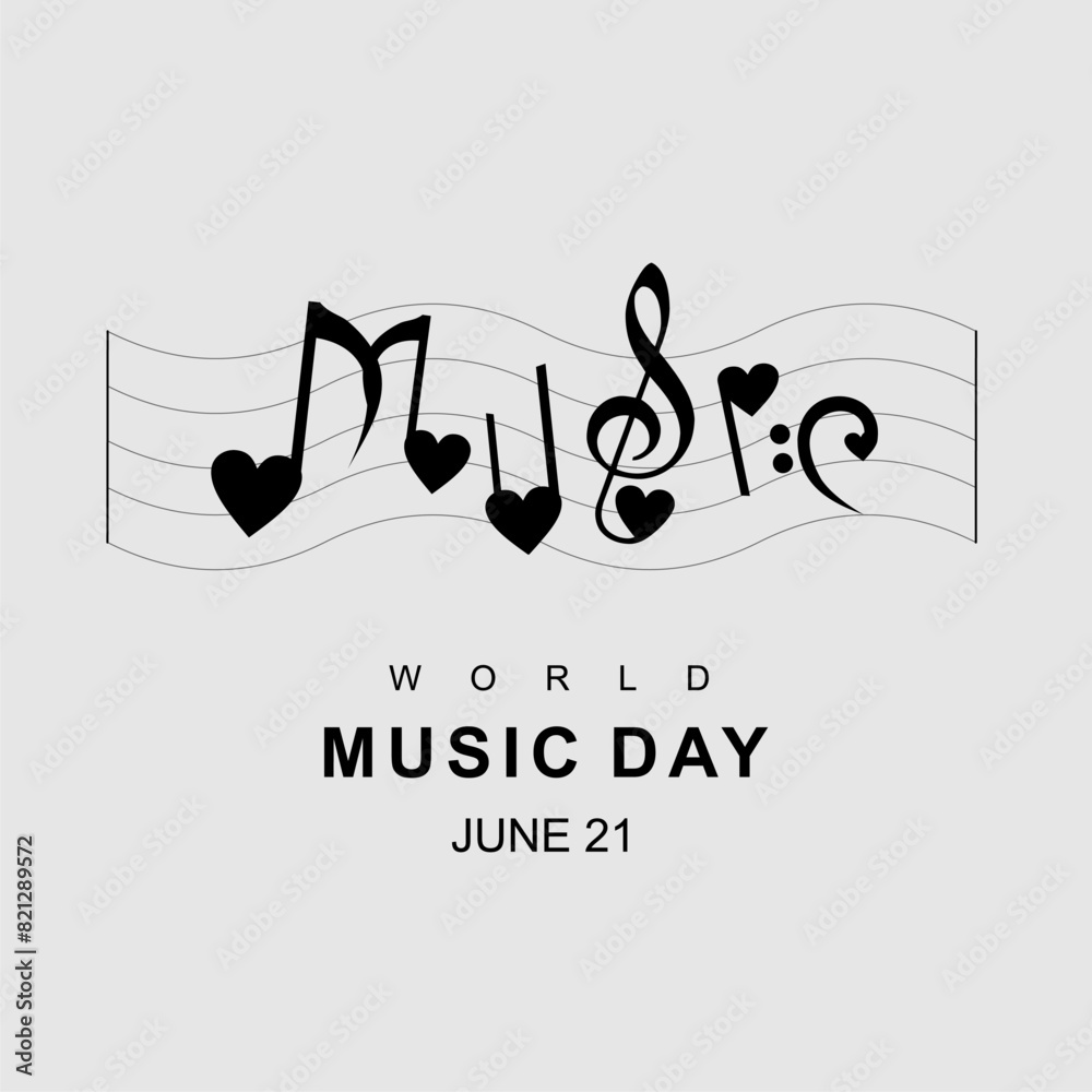 World Music Day with illustration of music symbols. Music note icon ...