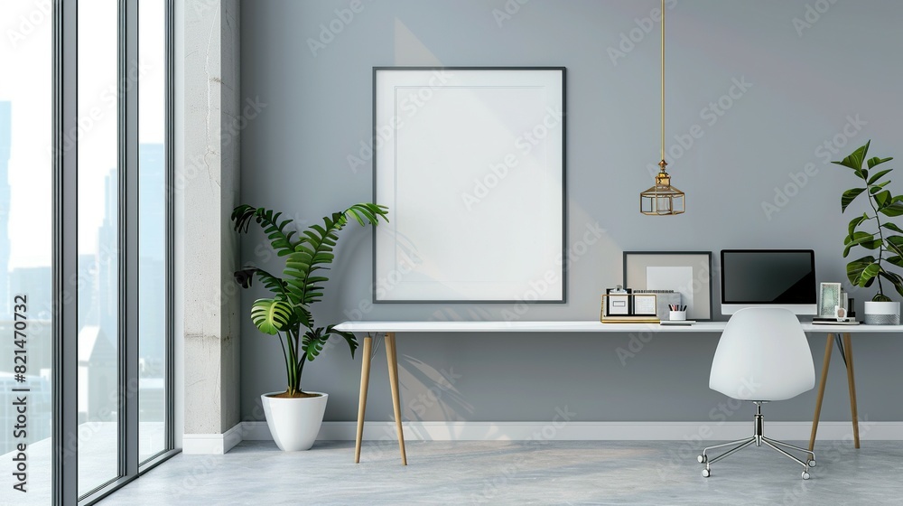 ISO A Paper Size Frame Mockup: Home Office Wall Poster Stock Photo ...