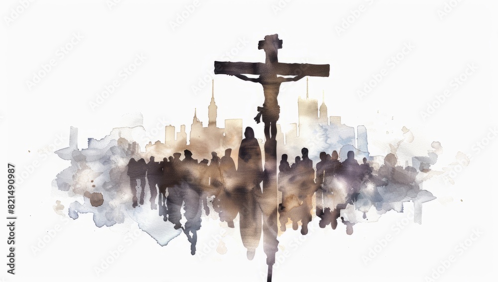 Jesus dies on the Cross. The Crucifixion and Death of Jesus. Digital watercolor painting. Stock ...