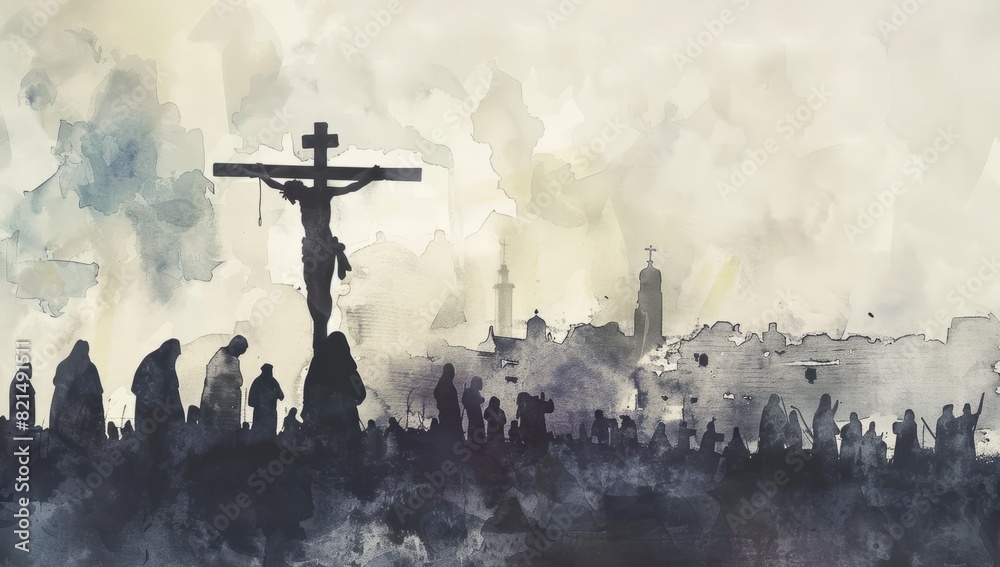 Ilustración de Stock Jesus dies on the Cross. The Crucifixion and Death of Jesus. Digital ...