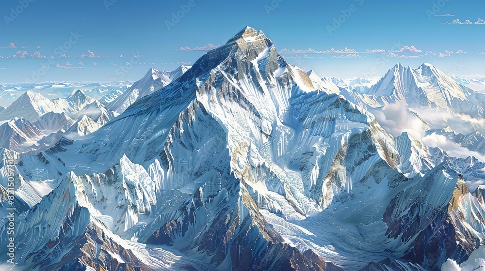 A detailed map of Mount Everest showing popular climbing routes, Stock ...
