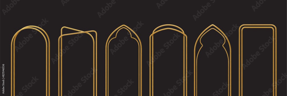3d golden arch, isolated vector set of gold realistic metal arcs ...