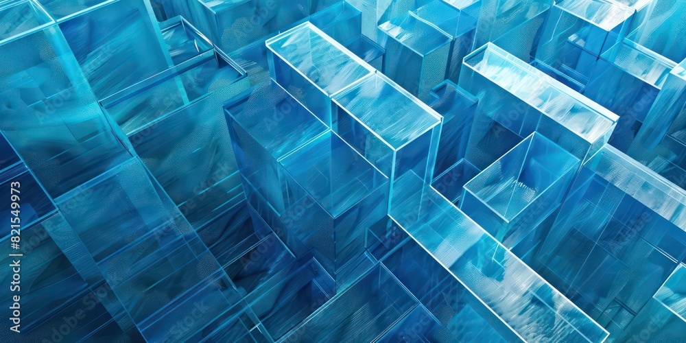 abstract wallpaper of tridimensional geometric shapes in blue frosted ...