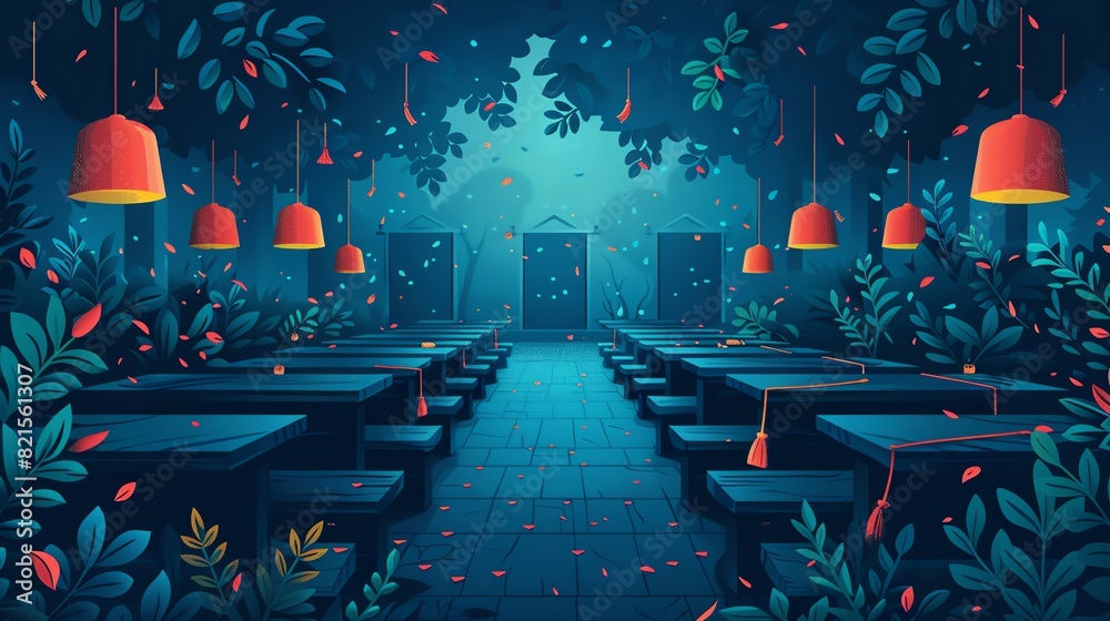 Graduation stage flat design front view commencement theme cartoon ...