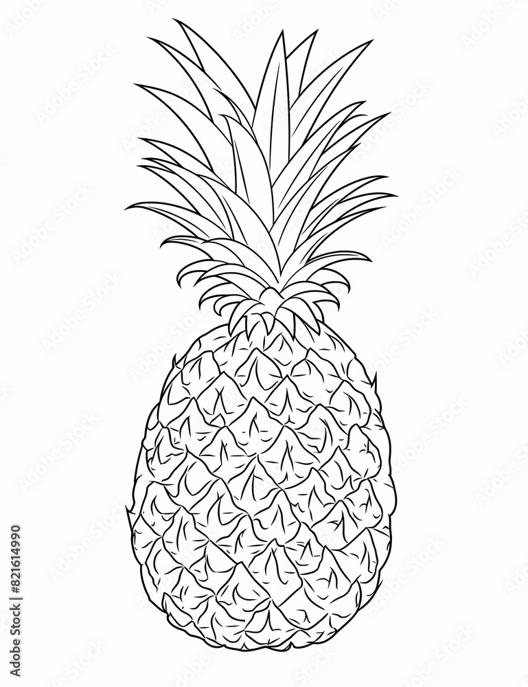 Pineapple coloring pages for kids, hand draw sketch illustration Stock ...