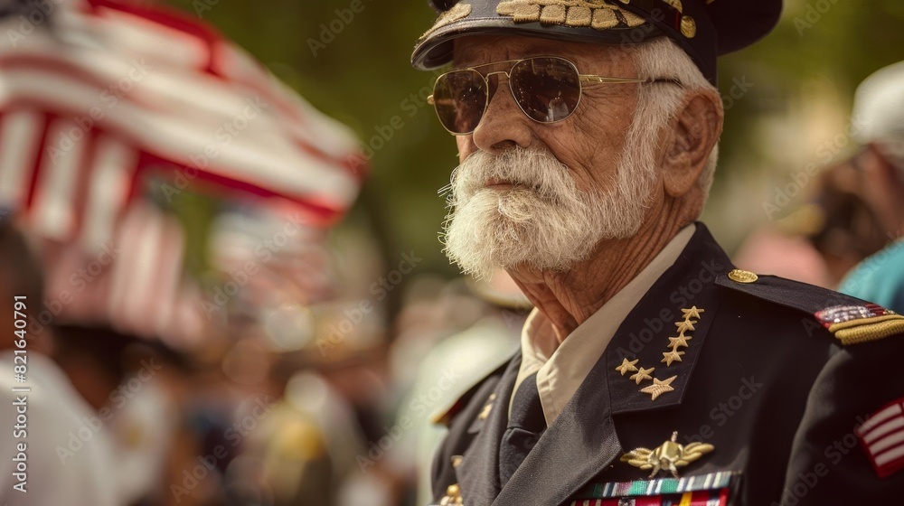 Grand marshal leading Memorial Day parade, close up, ceremonial role ...