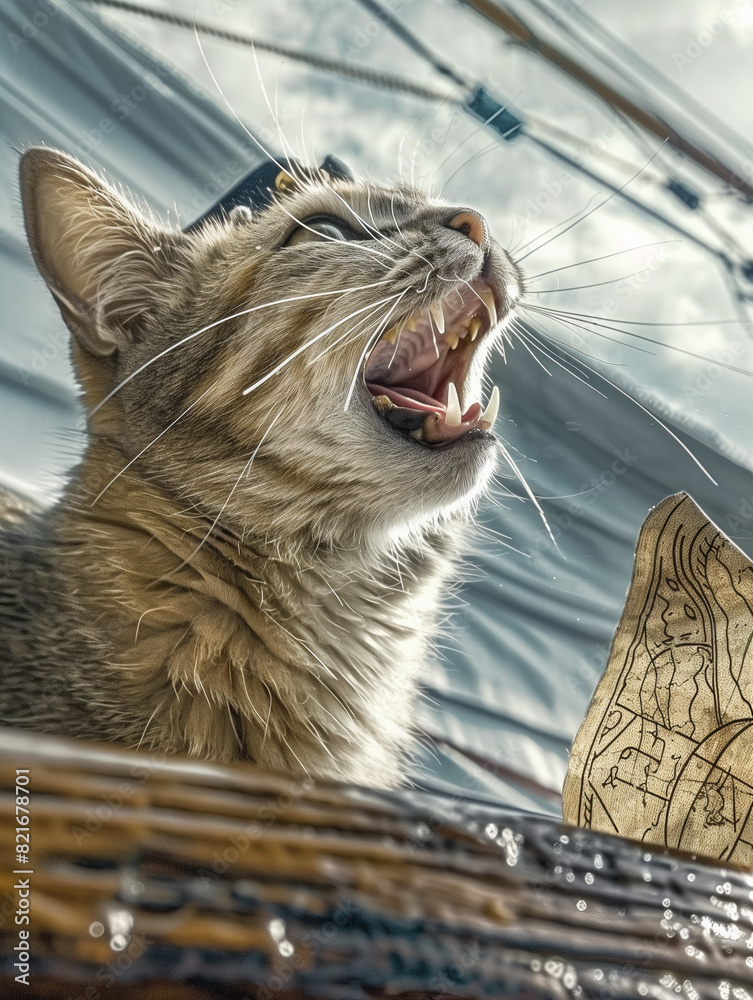 Whimsical American Shorthair Cat Pirate: Grinning Feline Buccaneer with ...