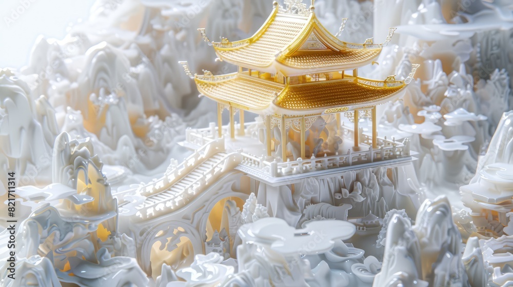 Golden and Sapphire Blue Palace in Celestial Realm: Ethereal Mist ...