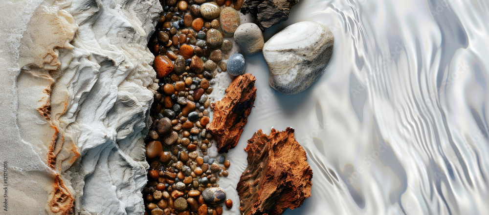 Close up of different types of rocks and rock textures on a textured ...