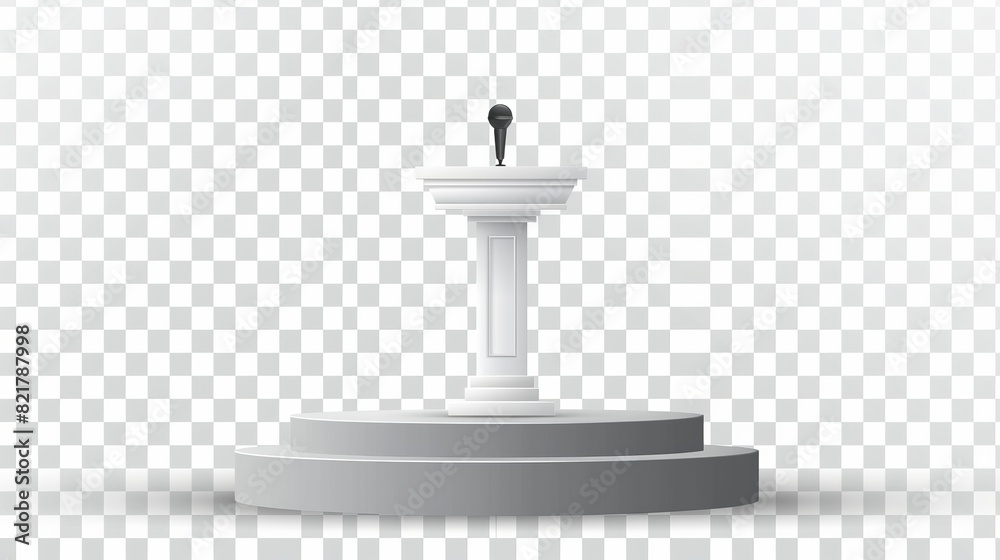 Realistic modern mockup of white pulpit with microphone, podium or ...