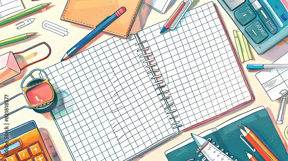 This school bookmark layout design has a pencil sharpener, ruler, pen ...