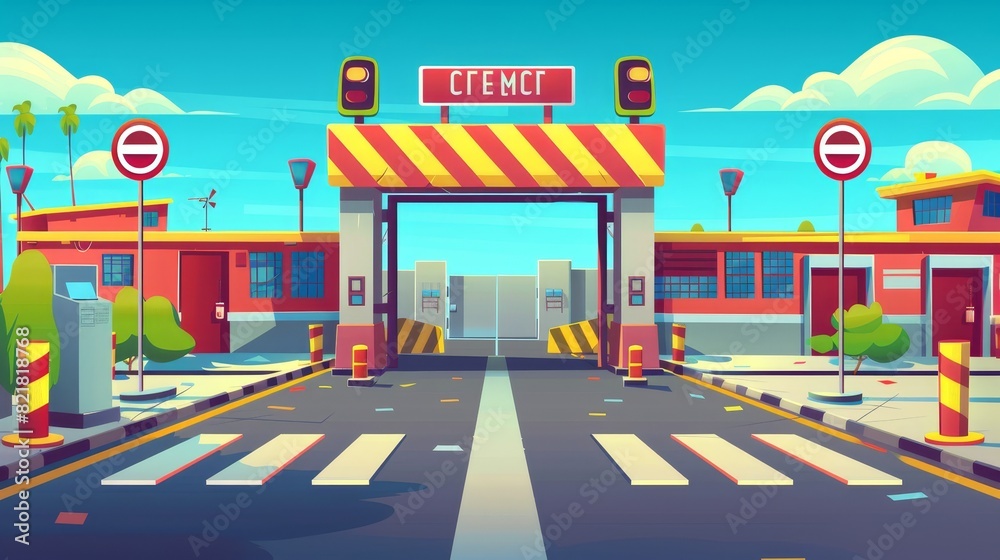 Security parking barrier with checkpoint. Modern parallax background ...