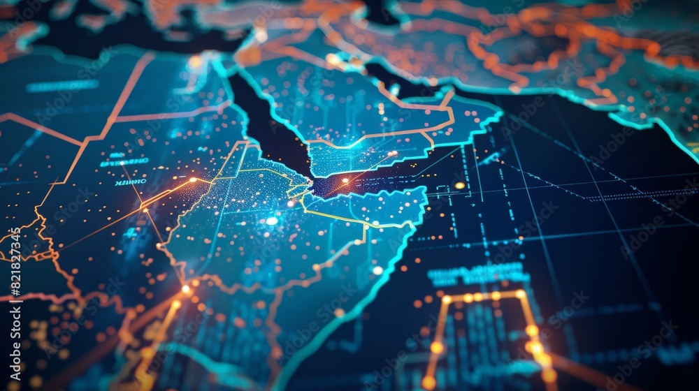 Featuring an abstract map of Saudi Arabia, Middle East, and North ...