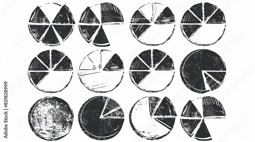 Diagram with circular infographic on white background with pie charts ...