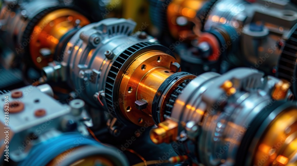 A high-tech futuristic hydraulic turbine engine with fans. Jet engine ...