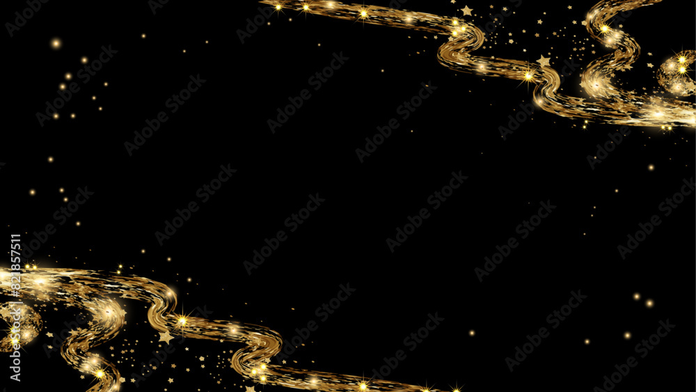 Glitter golden star and lightwave. Golden Holiday banner with glow particle. Sparkle gold bokeh ...