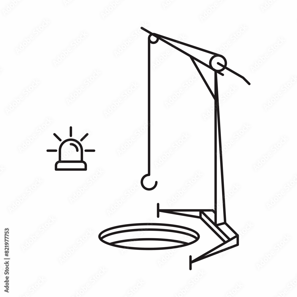 Outlined vector illustration of confined space emergency rescue tools ...