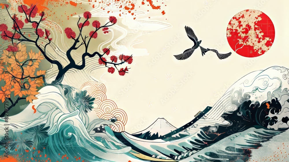 Hand-drawn elements from Asian traditional art compliment the modern ...