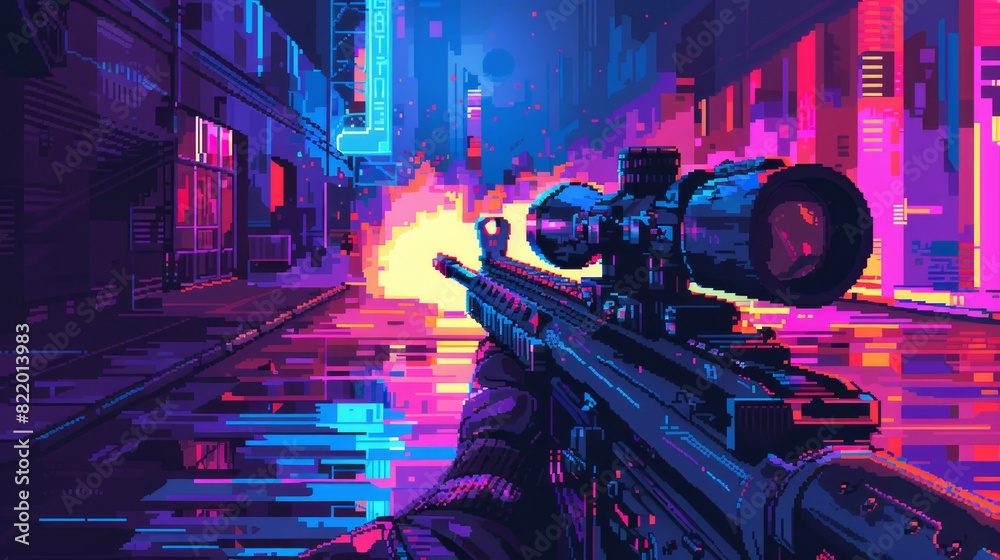 Ilustración de Stock Pixel Art of an infantry combat scene showcasing a ...