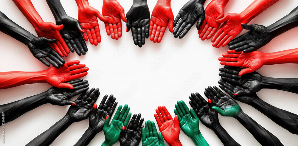 juneteenth unity concept with hands painted in red, black, and green ...