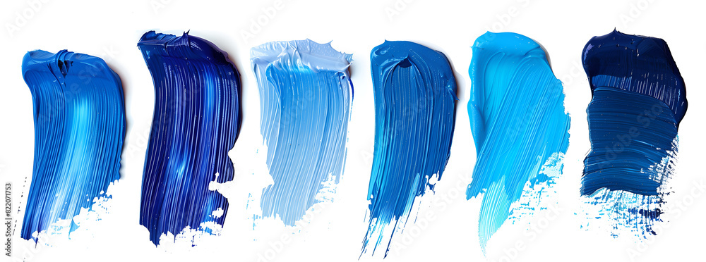 Six blue paint strokes on a white background, each showcasing unique ...