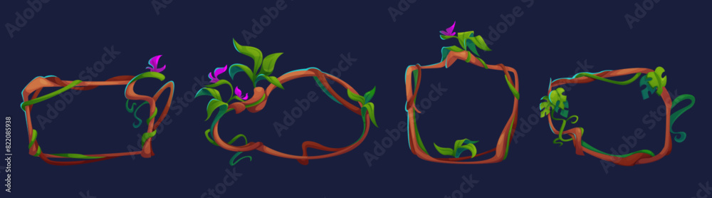 Vector de Stock Jungle liana creeping branch frames. Cartoon vector ...