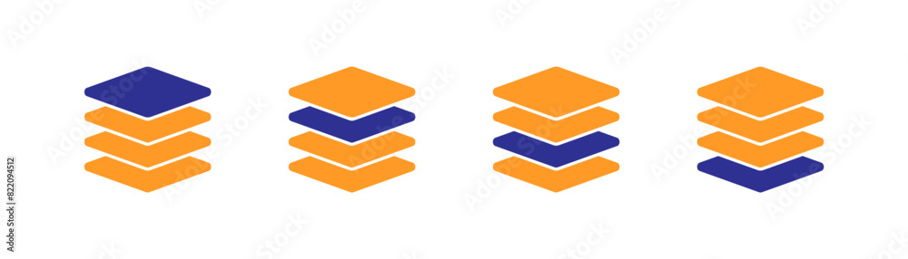 Abstract tile stack icon with chosen layer. Layer, web element, app ...