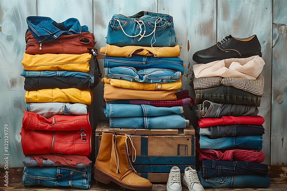 Fast fashion background with pile of cheap, low quality clothes ...